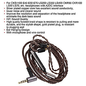 PUSOKEI Headphone Upgrade Cable， 3.5mm/A2DC Plug Earphone Replacement Cord, with Mic Wire Control, A2DC Connector Headphones for CKS1100 E40 E50 E70 and LS200