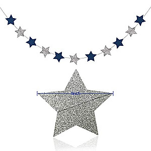Navy Blue Glitter Silver Birthday Party Decorations Outer Space Decorations 2pcs Navy Blue Glitter Silver Paper Star Garlands Star String for Baby Shower Decorations
