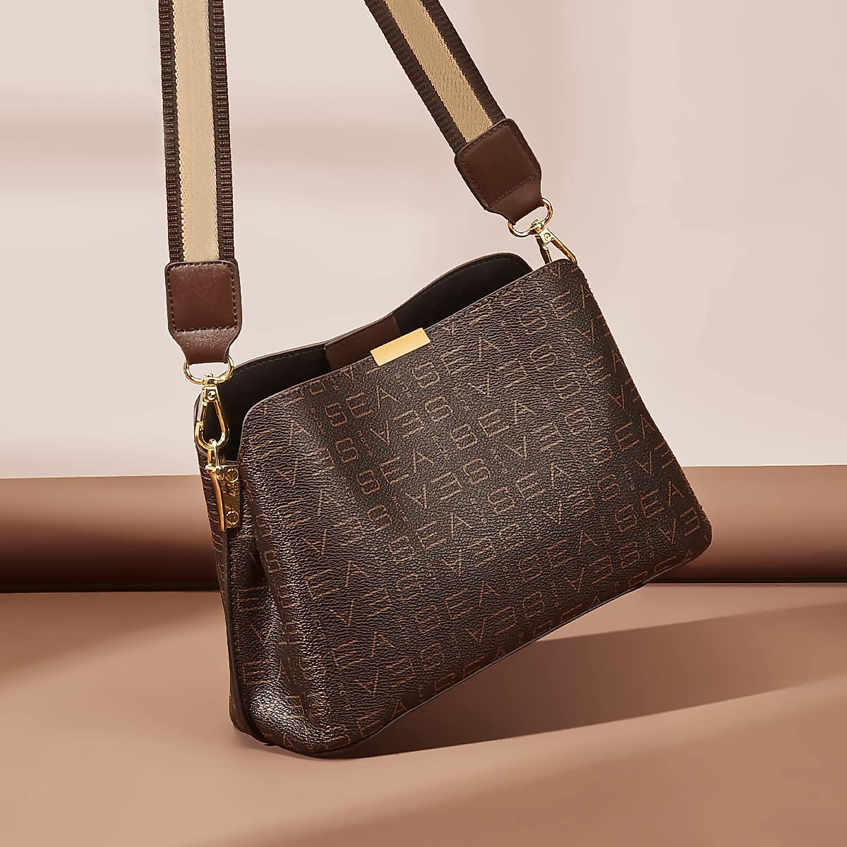 LAORENTOU Vegan Leather Crossbody Bag for Women Monogram Crossbody Shoulder Bag Purse Leather Checkered Purse Ladies Crossbody Cell Phone Bags