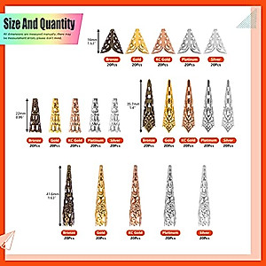 Tanstic 400Pcs 41mm 35mm 22mm 16mm 5 Colors Tibetan Iron Long Flower Bead Caps, Long Filigree Flower Spacer Bead Caps for Jewelry Craft Bracelet Necklace DIY Making