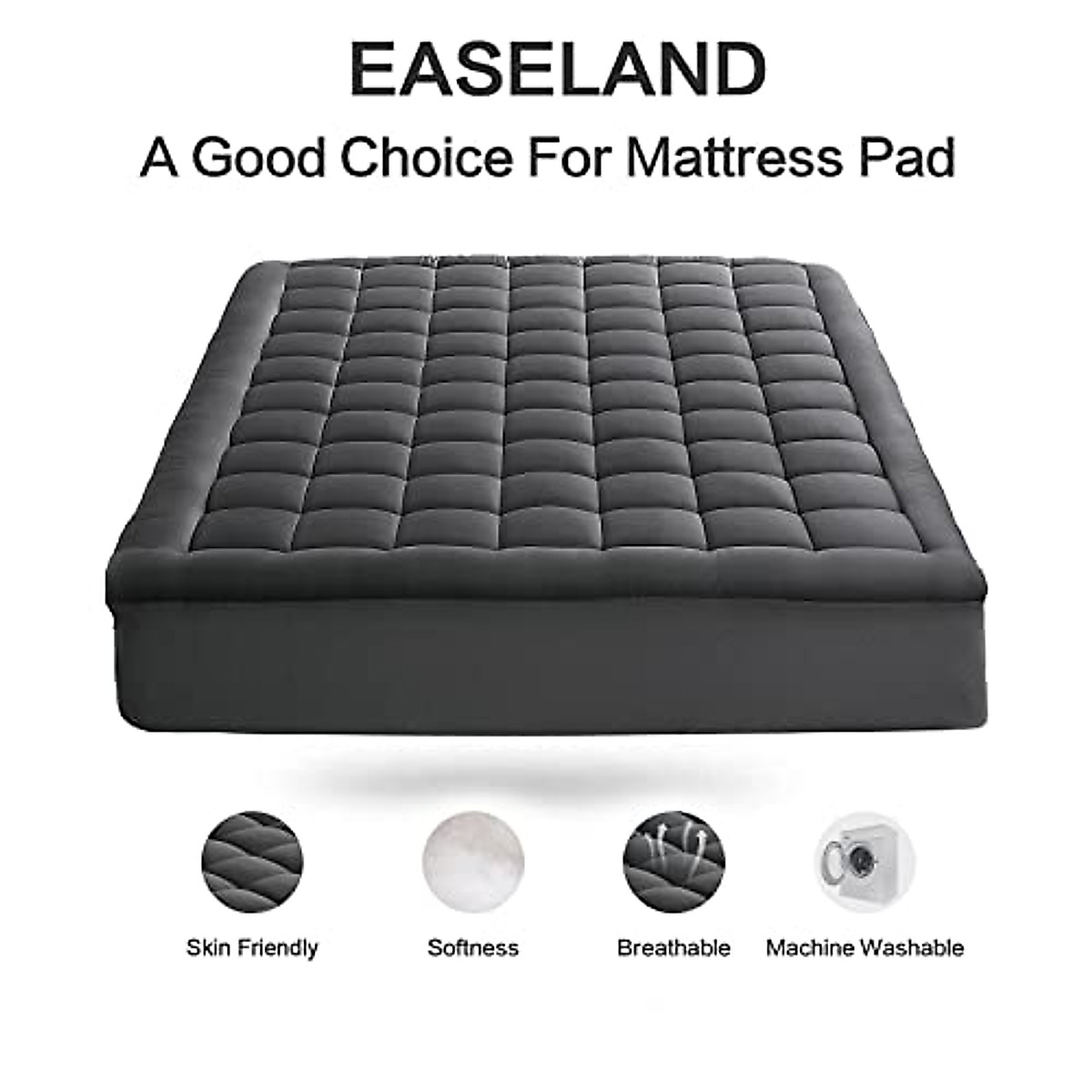 EASELAND RV Short Queen Mattress Pad Pillow Top Mattress Cover Quilted Fitted Mattress Protector Cotton Top 8-21" Deep Pocket Cooling Mattress Topper (60x75 Inches, Dark Grey)