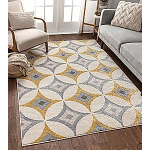 Well Woven Greyson Scanadnavian Retro Diamond Geometric Grey & Gold Area Rug 8x11 (7'10" x 9'10")