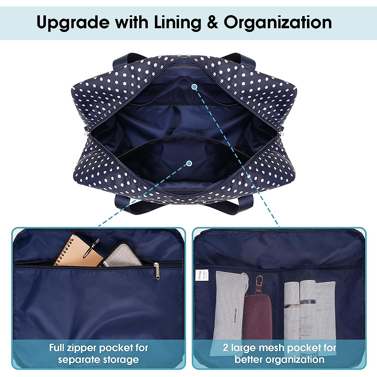 Small Carry On Bag For Spirit Airlines Personal Item Bag 18x14x8 Foldable Travel Duffel Bag Underseat Carry on Luggage for Women and Men 25L (Polka Dot)