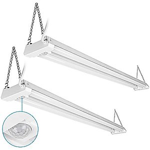 LEONLITE 4FT LED Utility Shop Light, 40W Motion Sensor Plug in Linkable Light Fixtures, 4000lm, 5000K Daylight, Suspension & Flush Mount, for Garage, Workshop, FCC, ES, ETL Certified, Pack of 2