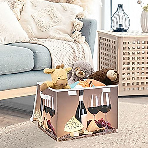 RunningBear Wine Cheese Grapes Large Storage Bins with Lid Collapsible Storage Bin Toy Boxs Towel Storage for Closet Shelf Car