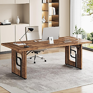 Condemo 71 inch Large Executive Office Desk, Simple Computer Desk Workstation, Modern Industrial Study Writing Table, Business Furniture for Home Office, Rustic Brown