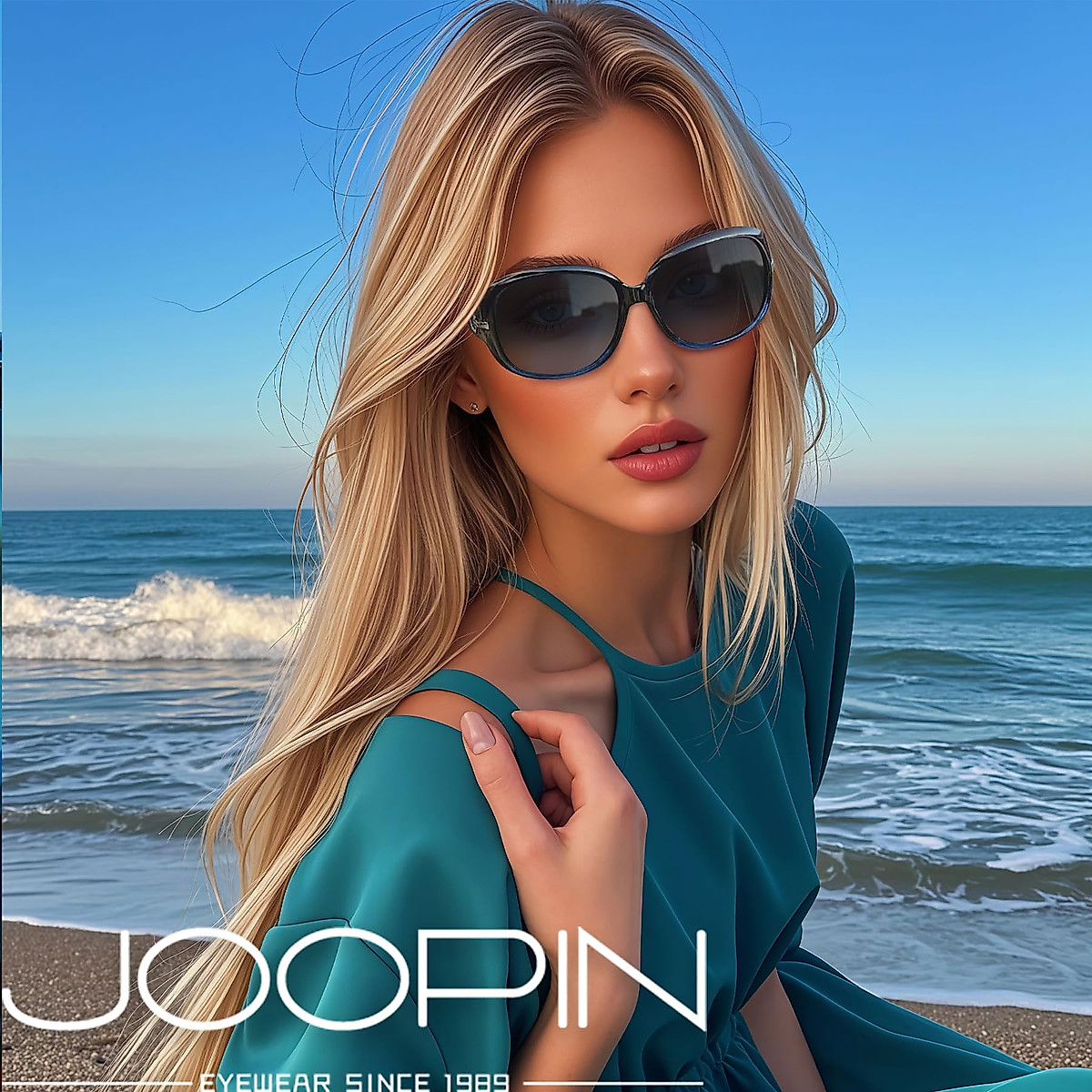Joopin Big Sunglasses Oversized Shades for Women Ladies Trendy Large Sun Glasses Polarized UV Protection Rhinestone Sunnies 2 Pack (Black + Tinted Blue)