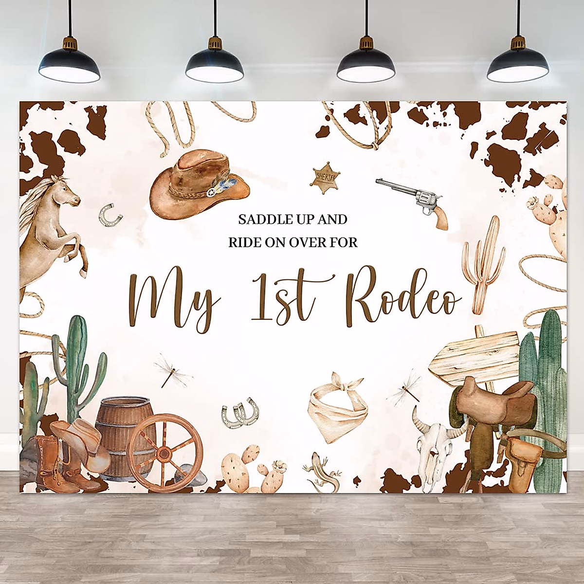 Hilioens 7×5ft My 1st Rodeo Backdrop Western Cowboy First Birthday Background for Girl Wild West Cactus Mexican Cowboy Party Decorations Banner Supplies