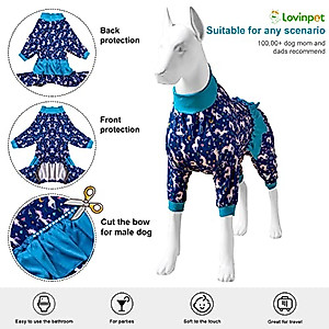 LovinPet Pitbull Jammies - Unicorn Dog Shirt, Post Surgery Recovery Onesie, Mermaids & Unicorns Blue/White Print, Lightweight Pullover Large Puppy Pajamas, Full Coverage Dog Pjs,Blue L