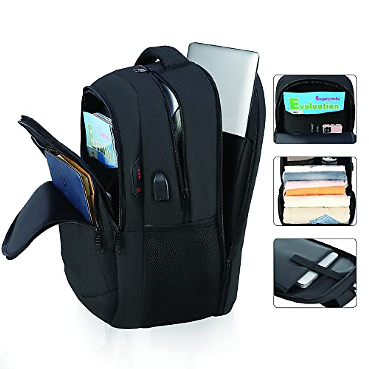 Extra Large Laptop Backpack, Anti Theft Travel Laptop Backpack, Durable 17.3 Inch Water Resistant TSA Business Computer Backpack with USB Charging Port, AREYTECO College School Students Backbag, Black