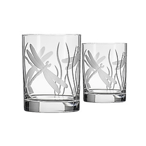 Rolf Glass Dragonfly Double Old Fashioned Glass 13 ounce | Whiskey Glass Set of 2 | Lead-Free Glass | Etched Tumbler Glasses | US Made (Set of 2)