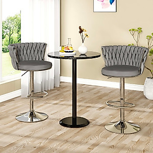 Lamerge Velvet Bar Stools Set of 4,Modern Swivel Bar Chairs Counter Height Barstool,Adjustable Barstools with High Backrest,Upholstered Kitchen Island Chairs,Grey