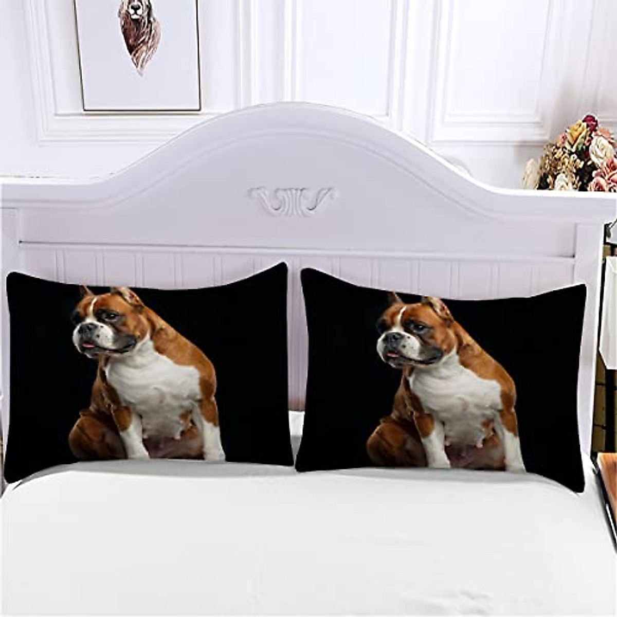 Quilt Cover Twin Size German Boxer Dog 3D Bedding Sets Animal, Dog Duvet Cover Breathable Hypoallergenic Stain Wrinkle Resistant Microfiber with Zipper Closure,beding Set with 2 Pillowcase