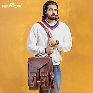 Handmade World Brown Vintage Leather Backpack Laptop Messenger Bag Rucksack Sling for Men Women (12" x 16")