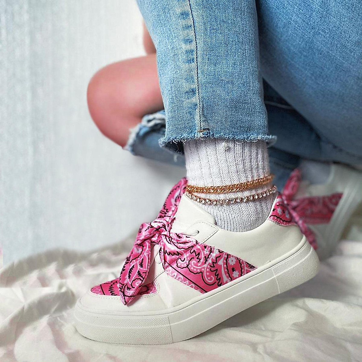 Padaleks Women's Front Lace-up Bow Fashion Sneakers Slip On Comfort Casual Walking Shoes for Shopping Office Work