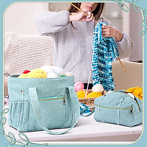 2 Pcs Crochet Bag and Tote Set Corduroy Yarn Bag Crochet Tote Bag for Crochet Hooks Organizer Yarn Holder for Christmas Gift Crochet Lovers Knitting Bag Crochet Accessories (Classic Style)