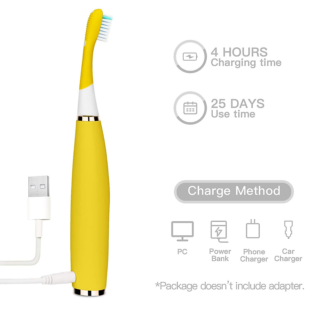 Aima Beauty Electric Toothbrush for Kids & Adults Powered Sonic Toothbrushes with Travel Case, Kinds Color of Rechargeable Whitening Tooth Brush with 2 Soft Bristles (Yellow)