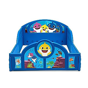 Baby Shark Plastic Sleep and Play Plastic Toddler Bed with Attached Guardrails by Delta Children, Blue
