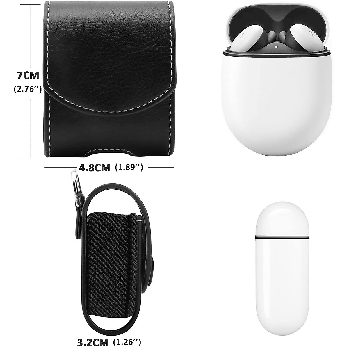 Miimall Compatible for Google Pixel Buds Pro Case Leather, Wear-Resist Magnetic Closure Protective Pouch Pocket with Lanyard, Holster Leather Case for Pixel Buds A-Series, Pixel Buds 2 (Black)