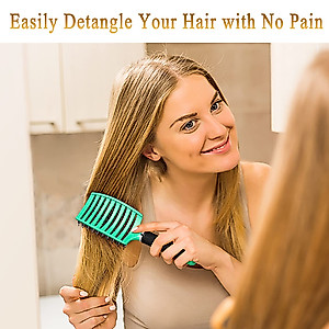 KTKUDY Detangling Brush Boar Bristles Hair Brush Make Hair Shiny & Healthier Curved and Vented Detangler Brush for Women Men Kids Wet & Dry Hair (Light green)