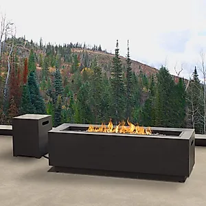 Real Flame Lanesboro Rectangle Propane Fire Pit - Stainless Steel Burner, Black Fire Glass, Storage Cover - Gas Conversion Kit Included