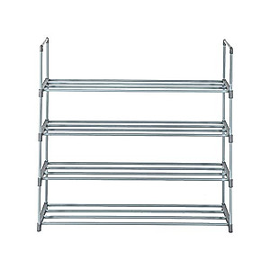 SoSo-BanTian1989 Grey Metal Tube Frame 4-Tier Shoe Rack, 20 Pairs Shoes Organizer Storage Tower Shelves