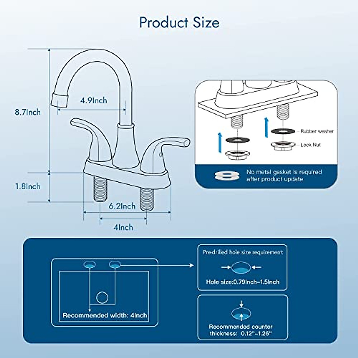 Cinwiny Bathroom Sink Faucet 4 Inch 2 Handle Bathroom Faucet 360° Swivel Spout Deck Mounted Vanity Faucet with Water Supply Hoses,Polished Chrome,Without Drain