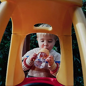 Evorie Tritan Weighted Straw Sippy Cup with Handles for Baby and Toddlers 6 months up, 7 Oz Soft Silicone Straw Infant First Training Water Bottle (Apricot)