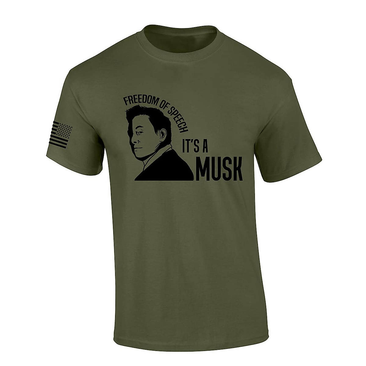 Mens Patriotic Tshirt Freedom of Speech is A Musk Side Eye Portrait Elon Graphic Short Sleeve T-Shirt Graphic Tee-Military-XL
