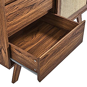 Modway Soma 40" Rattan Display Stand Accent Cabinet, Nightstand, Walnut