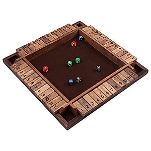GSE 4-Player Wooden Shut The Box Dice Board Game with 8 Dices. 4-Way Shut The Box Set Classic Tabletop Version of Popular English Pub Board Game (12 Numbered)
