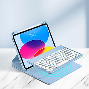 LeiJue 360 Rotatable Keyboard Case for iPad 10th Generation 2022,Magnetic Detachable Keyboard with Transparent Hybrid Stand Cover fit for iPad 10 Gen 10.9 inch (Blue)