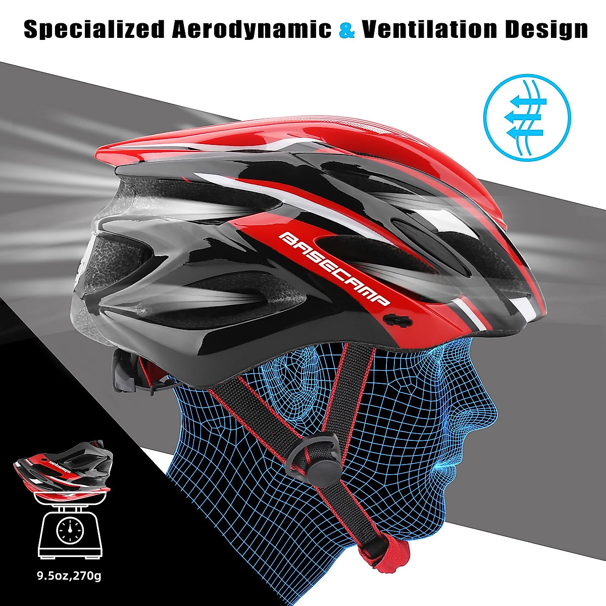 Basecamp Bike Helmet for Men Women with LED Safety Light Removable Sun Visor Lightweight Bicycle Helmet Adjustable Breathable Mountain & Road Cycling Helmets for Adult (BC-10)