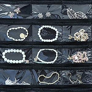 TabEnter Double-Sided Jewelry Hanging Organizer Display Hanger Small Tools Holder with 80 Clear Pockets (Black)