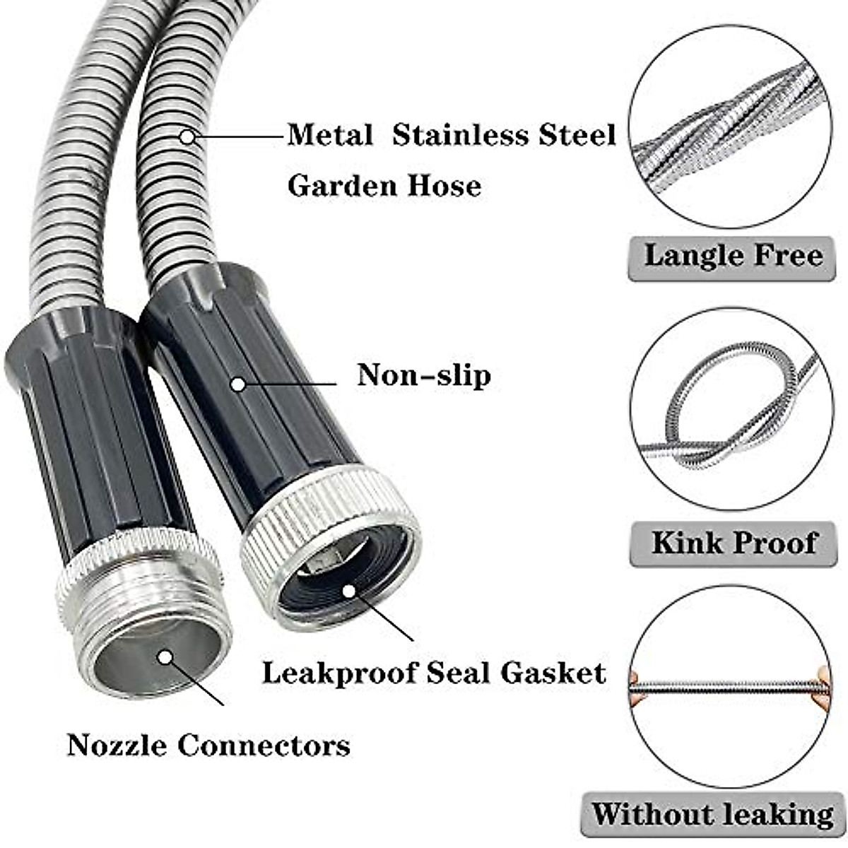 TUNHUI Heavy Duty Flexible Metal Garden Hose Stainless Steel Water Hose with 2 Free Nozzles Metal Hose Flexible Durable Kink Free and Easy to Store Outdoor Hose (25FT)