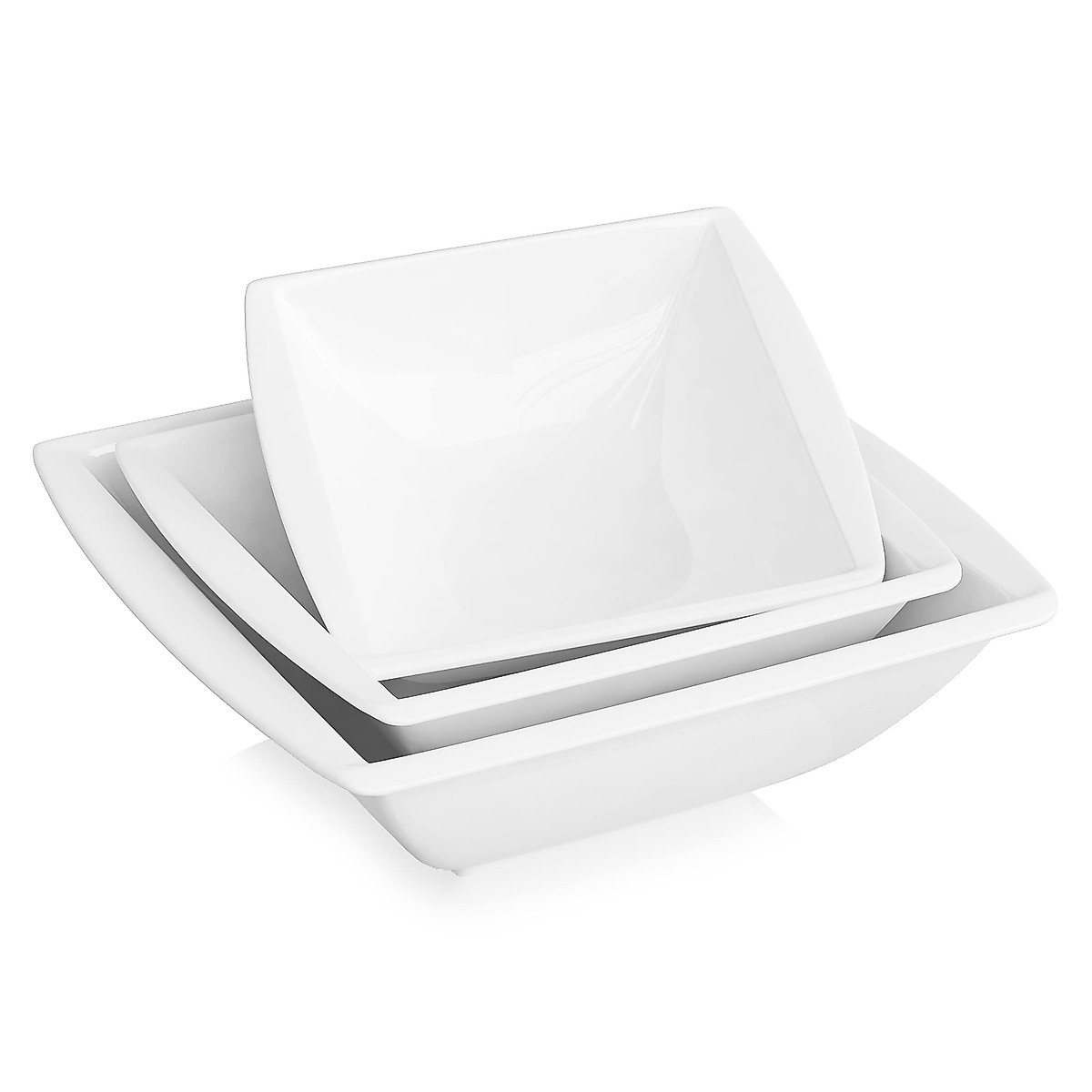 MALACASA Large Salad Bowls, Ivory White Square Serving Bowls Set of 3 (52/32/18 OZ), Mixing Bowls for Kitchen, Bowls Set for Soup, Pasta and Dinner, Dishwasher & Oven Safe, Series BLANCE