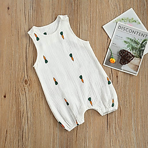 Newborn Baby Fashion Sleeveless Cactus Print Romper for Kids Children Boys Girls Pajamas Cotton One-Piece Suit (Carrot, 12-18M)
