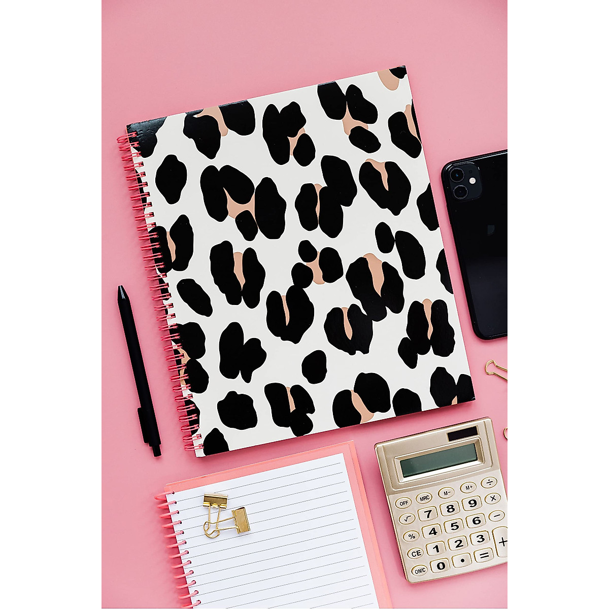 Kate Spade New York Large College Ruled Notebook, 11" x 9.5" Leopard Print Spiral Notebook with 160 Pages, Forest Feline