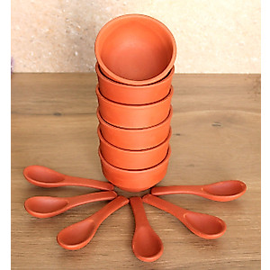 KLEO - Clay Re-usable Soup Bowls and Spoons - Set of 12 | Terracotta Soup Bowls Set - 3.75" Inches - Brown