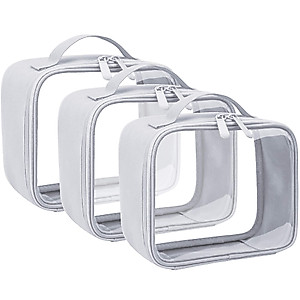 ANRUI Clear Makeup Bag, TSA Approved Clear Toiletry bag Waterproof Cosmetic Bag Case Travel Liquids Organizer Carry On Luggage for Women Men Grey 3 Pack (Same Size)