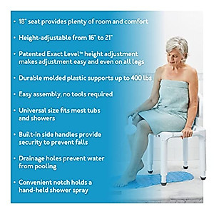 Carex Bath Seat And Shower Chair With Back For Seniors, Bath Chair For Elderly, Disabled, Handicap, and Injured Persons, Supports Up To 400lbs, Shower Seat For Inside Shower