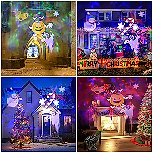 Christmas Dual Projector Lights Outdoor, Built in Vivid 24 HD Effects (3D Ocean Wave + Patterns) with IP65 Waterproof, RF Remote Control, Timer for Halloween Christmas Party Home Indoor Decorations