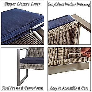 Festival Depot 5 Pieces Patio Outdoor Conversation Chairs Cushions Ottomans Set with Coffee Square Table Metal Frame Furniture Garden Bistro Seating Thick Soft Cushions (Blue)