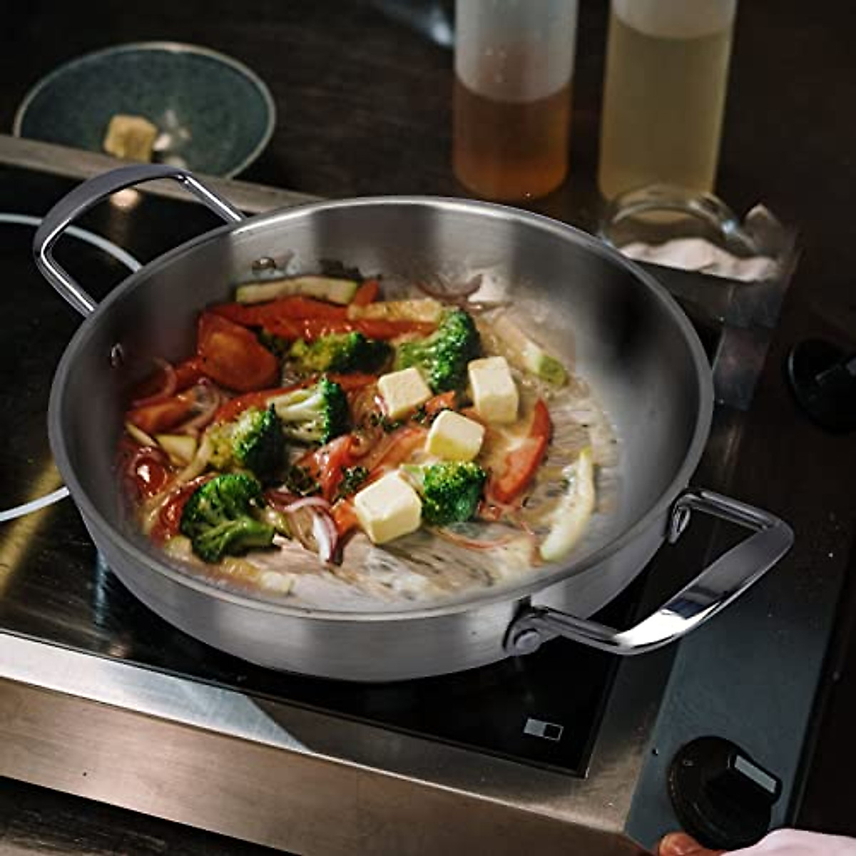 Luxshiny Cast Iron Skillet Stainless Steel Pot, Korean Ramen Pot Seafood Pan Pot with Double Handle for Home Kitchen (24CM) Mixed Rice Pot