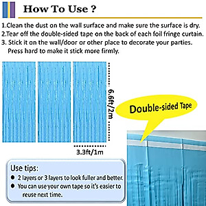 Vanujoy 3pcs Macaron Light Blue Tinsel Foil Fringe Backdrop Curtains 2024 Graduation Party Decoration - Party Door Wall Streamer Photo Backdrop for Birthday Wedding Engagement Bridal Shower Decoration