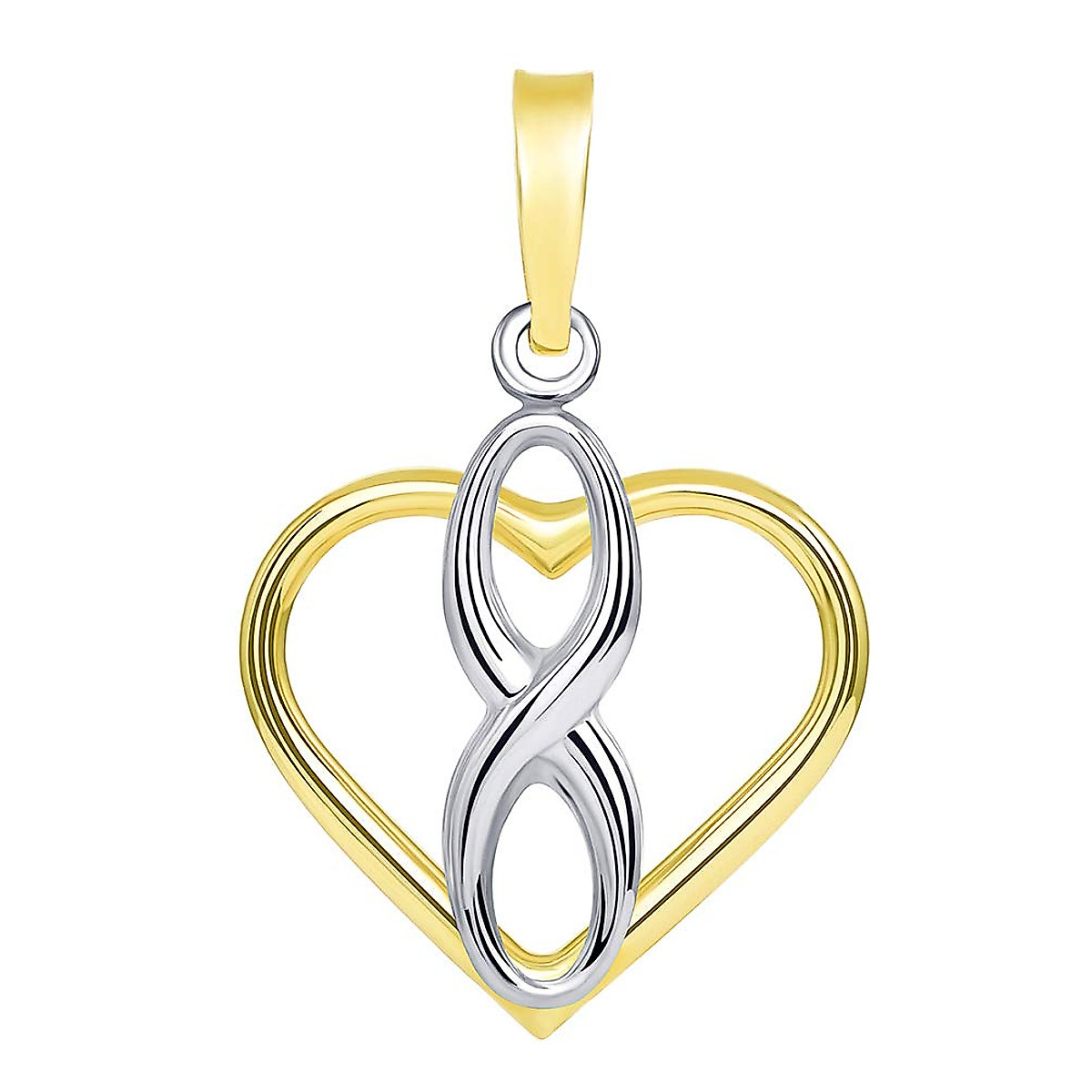 Jewelry America 14k Two Tone Gold Vertical Infinity Sign in Open Heart Pendant Necklace, 22"