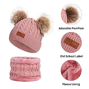 Duoyeree Baby Winter Hat Warm Scarf Gloves Set Pom Knitted Beanie Mitten Scarves for Toddler Girl Boy Beige