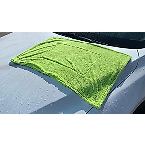 [Amphibian] Dual Side Microfiber Car Drying Towel - One Side Twist, One Side Plush - 20"x30" (Green/Gray)