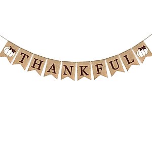 Thankful Banner Holiday Decorations Fall Mantel Garland Rustic Harvest Autumn White Pumpkin