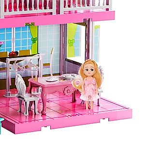 TEMI Villa Toys for 3 4 5 6 7 8 Years Old Girls - 2 Storeys 4 Rooms, Indoor Playset with 2 Dolls Toy Figures, Toys Furniture and Accessories, Pretend Girls Plays, Building Toys, Gifts Toy